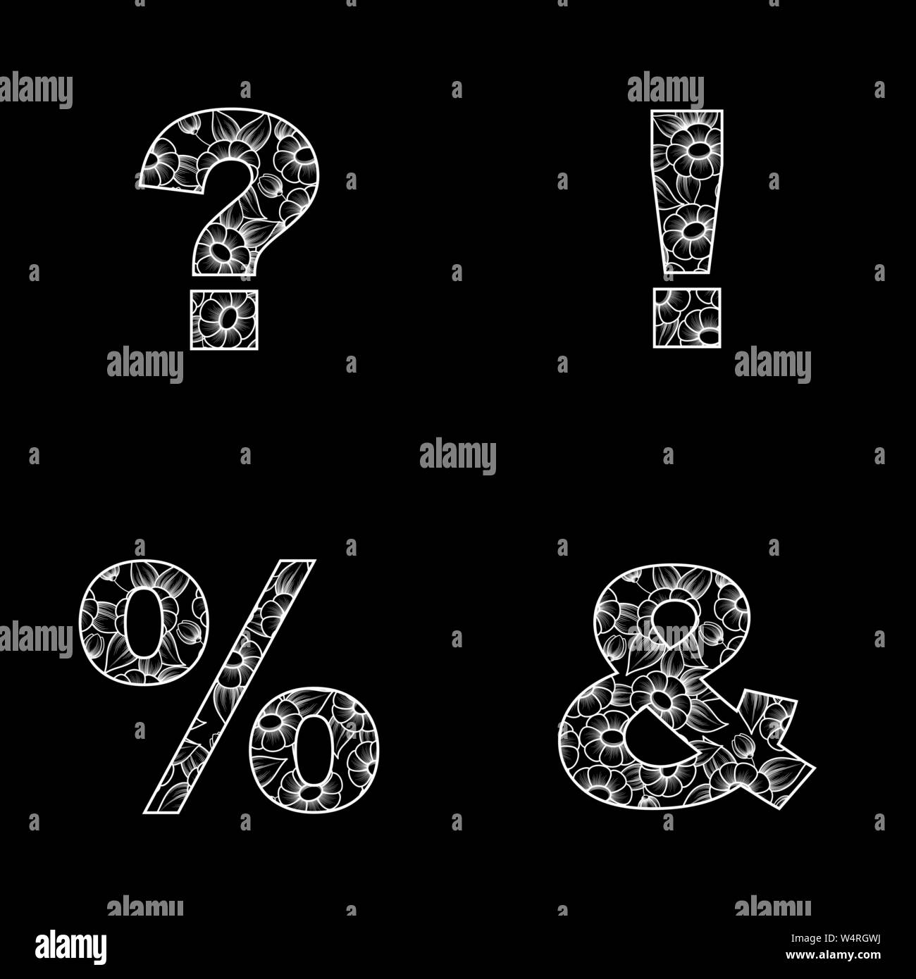 Four white outtline symbols for text isolated on black background Stock ...