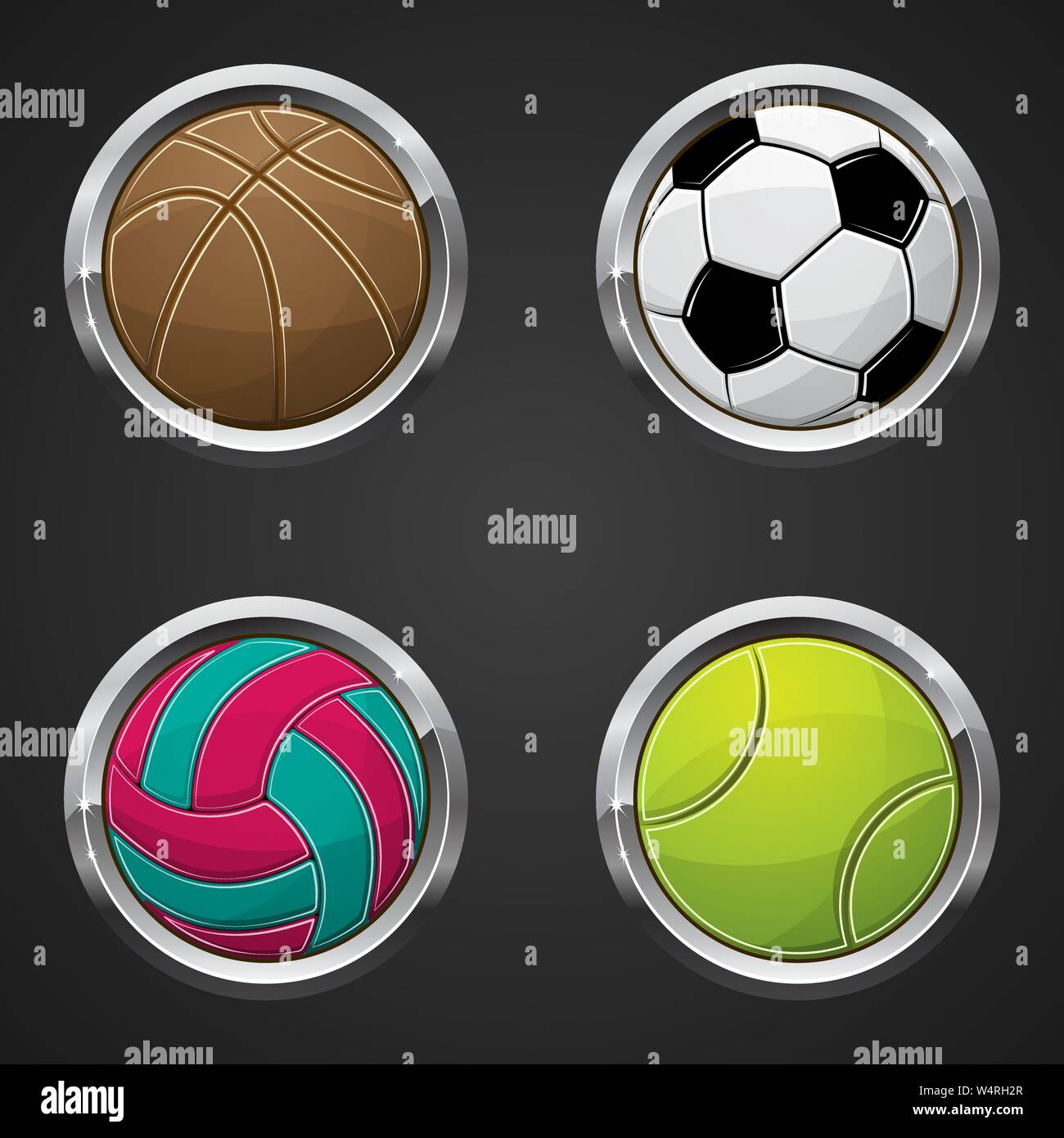 Set of four different sport balls isolated on black background Stock ...