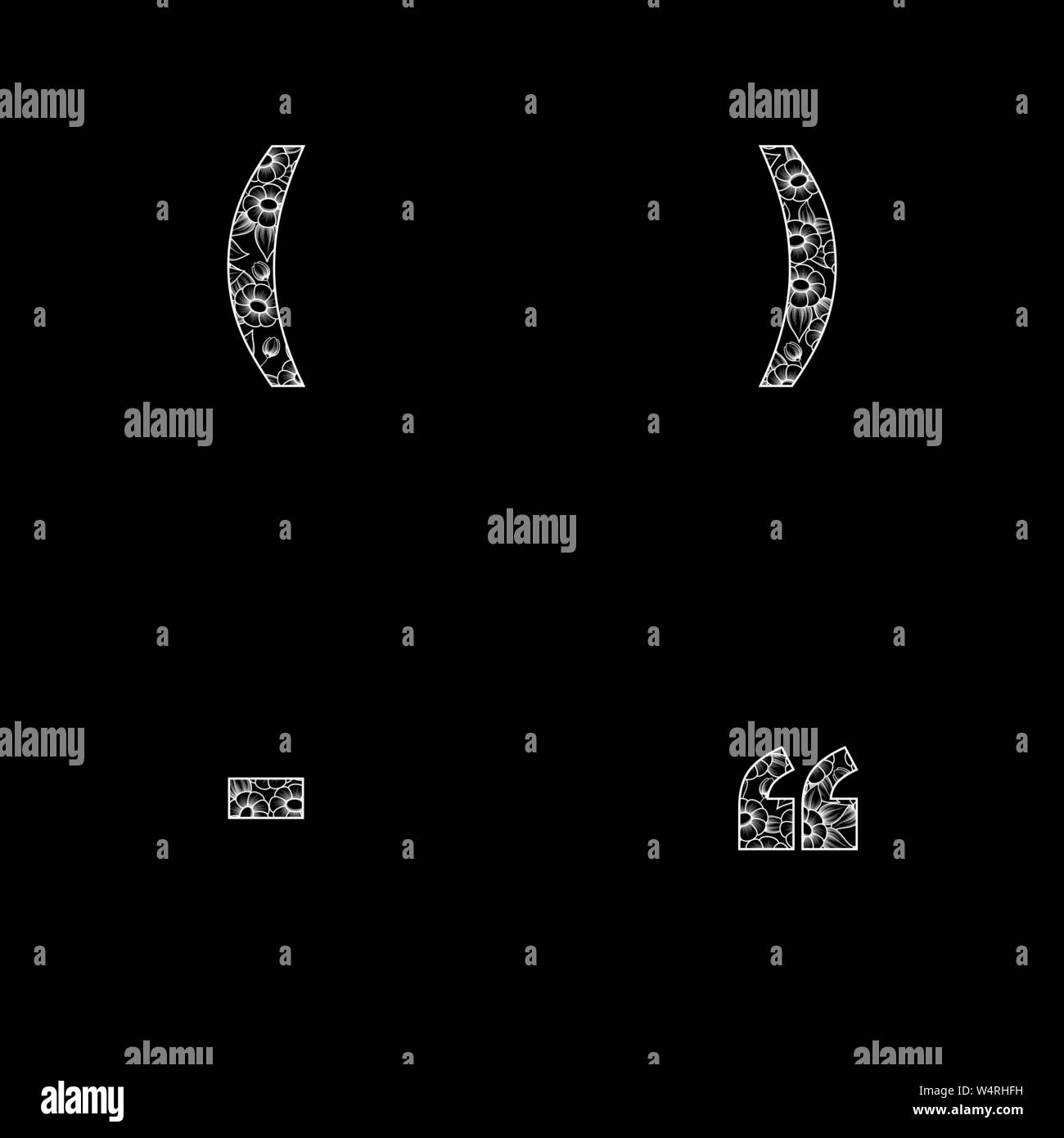 Set of four symbols for typing isolated on black background Stock ...