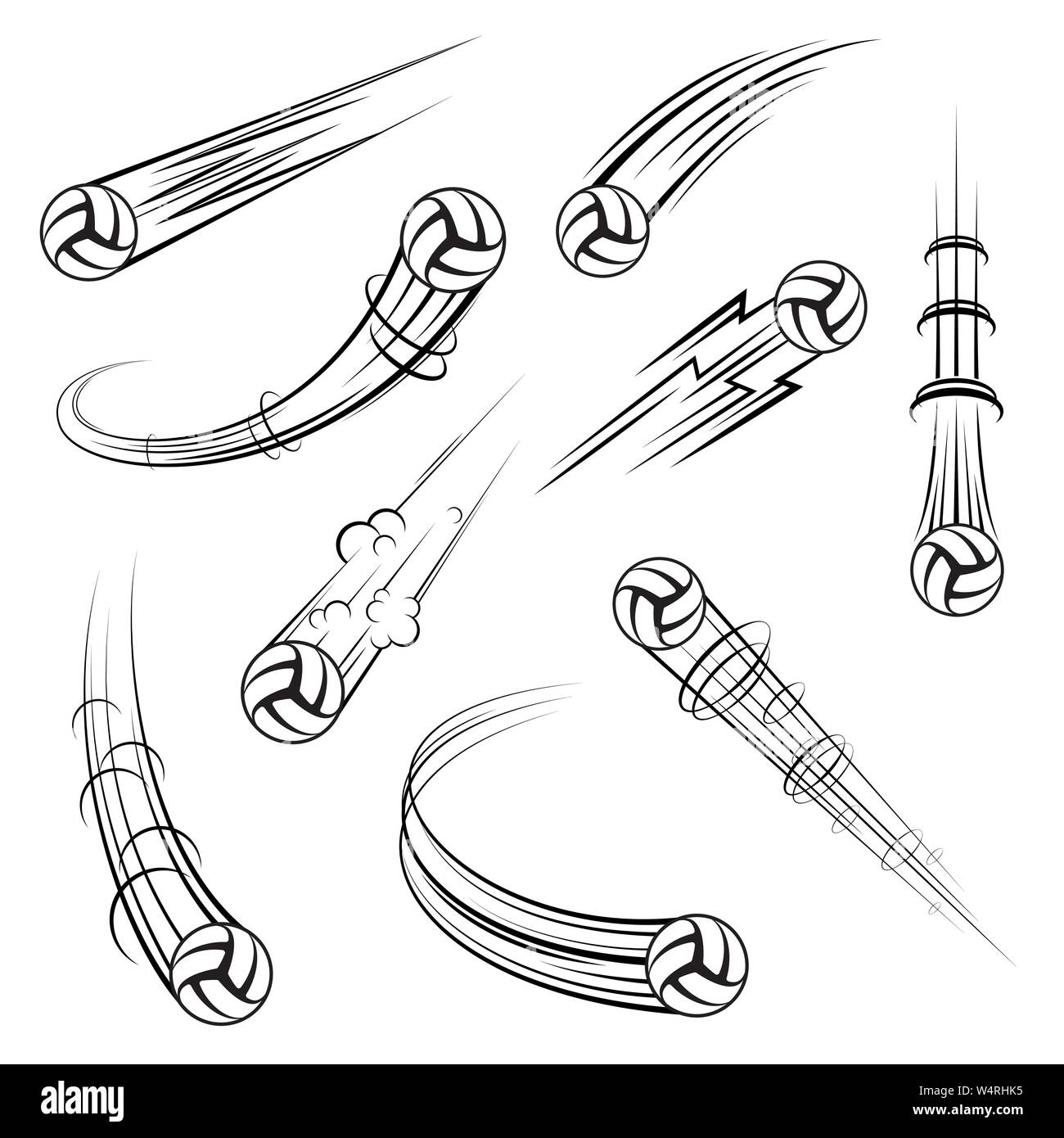 Set of black volleyball with different movement path Stock Vector Image ...