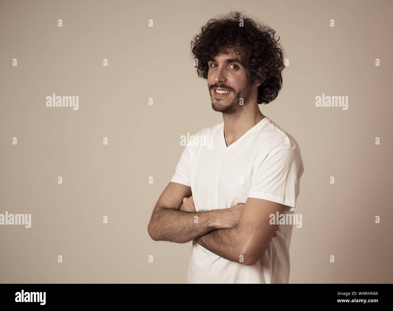 Portrait of young latin man with stylish hair and beautiful smile ...