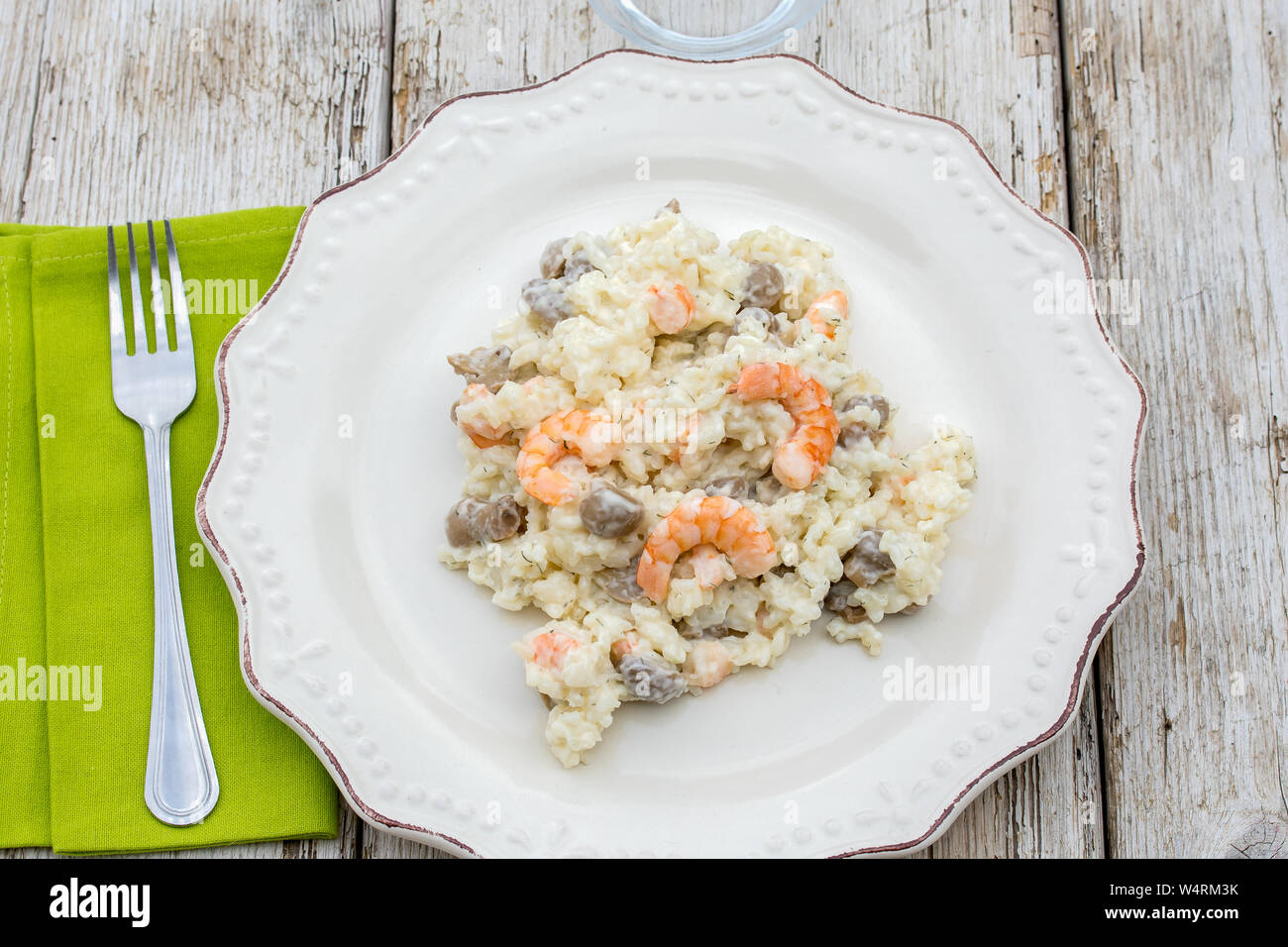 shrimp and mushroom risotto Stock Photo - Alamy