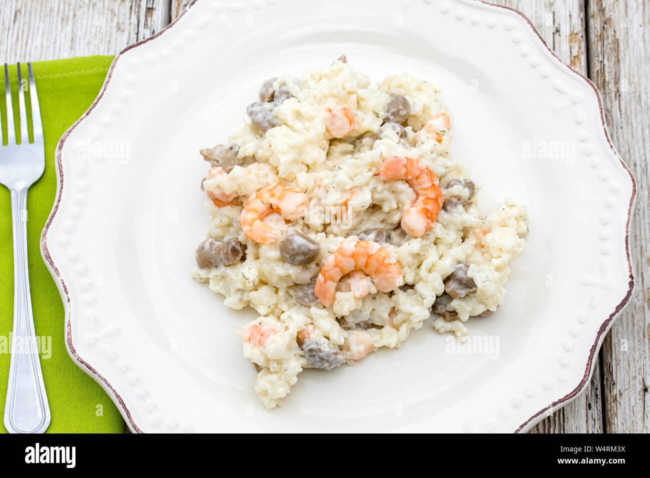 shrimp and mushroom risotto Stock Photo - Alamy