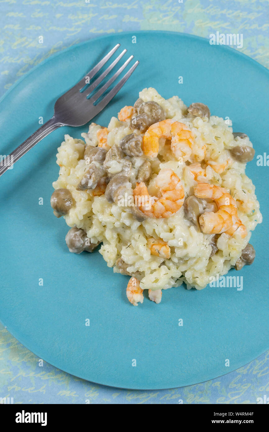shrimp and mushroom risotto Stock Photo - Alamy