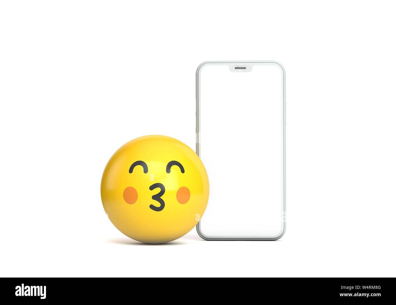 Smartphone mockup with blank screen and fun emoji character. 3D Render ...