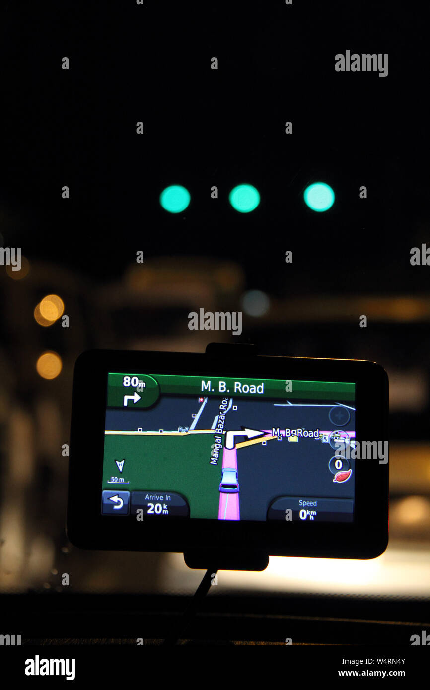 Automotive navigation system on car dashboard, New Delhi, India Stock ...