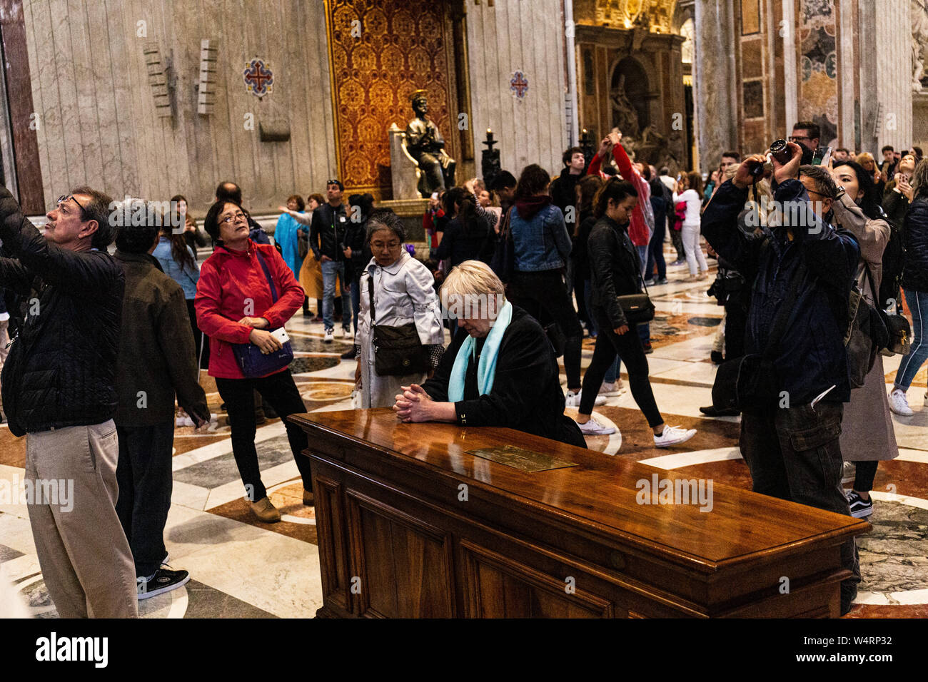 ROME, ITALY - JUNE 28, 2019: crowd of tourists walking and taking ...