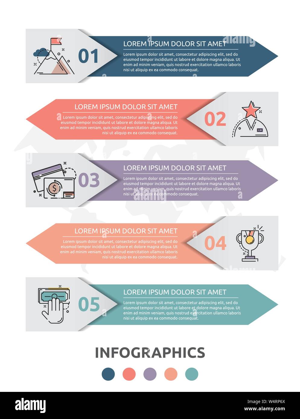 Vector infographic flat template for five label, diagram, graph ...