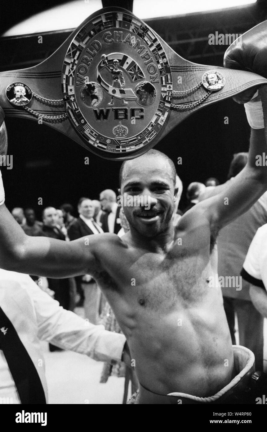 WBC and IBF, welterweight title fight between Lloyd Honeyghan and ...