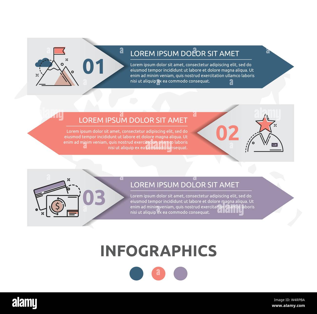 Vector infographic flat template for three label, diagram, graph. Business concept with 3 ...