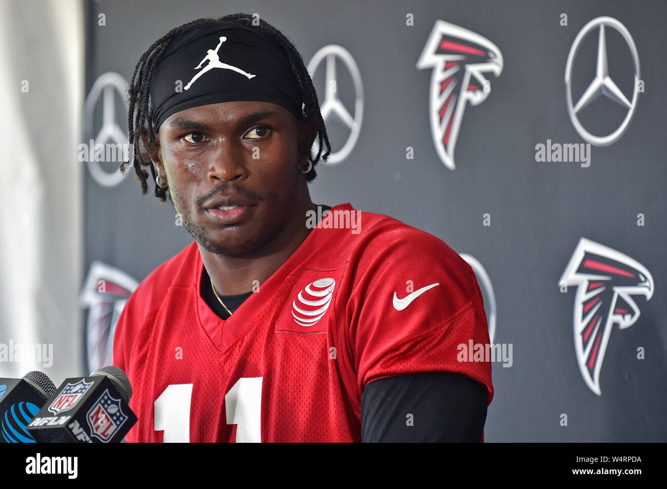 Flowery Branch, GA, USA. 24th July, 2019. Falcons receiver Julio Jones ...