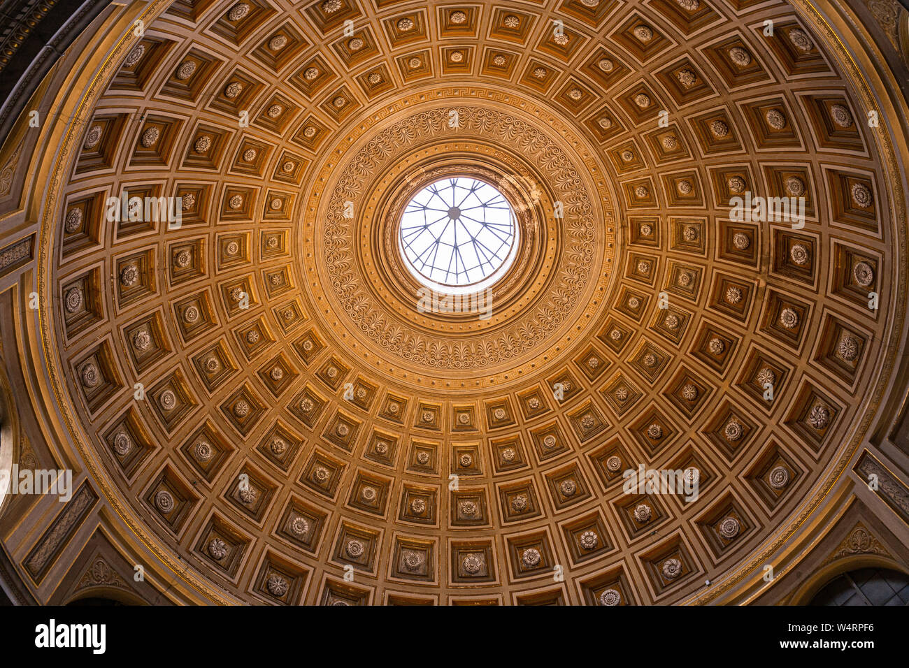 ROME, ITALY - JUNE 28, 2019: bottom view of ceiling of Sala Rotonda in ...