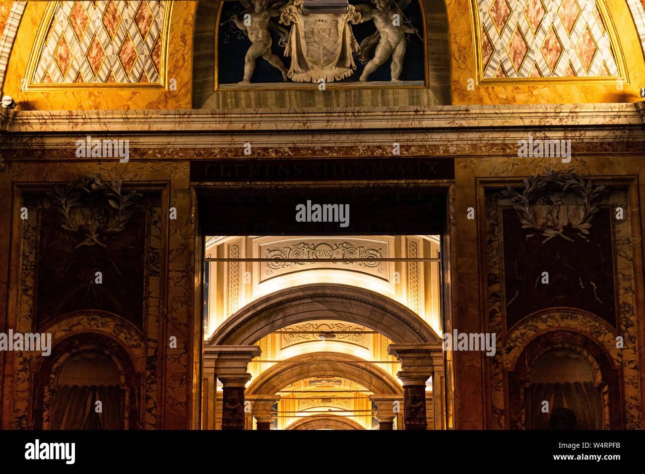 ROME, ITALY - JUNE 28, 2019: interior with bas-reliefs and sculptures ...