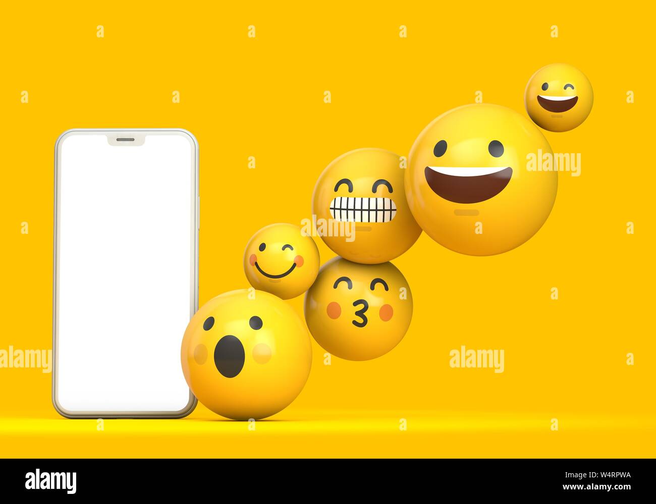 Smartphone mockup with blank screen and fun emoji character. 3D Render ...