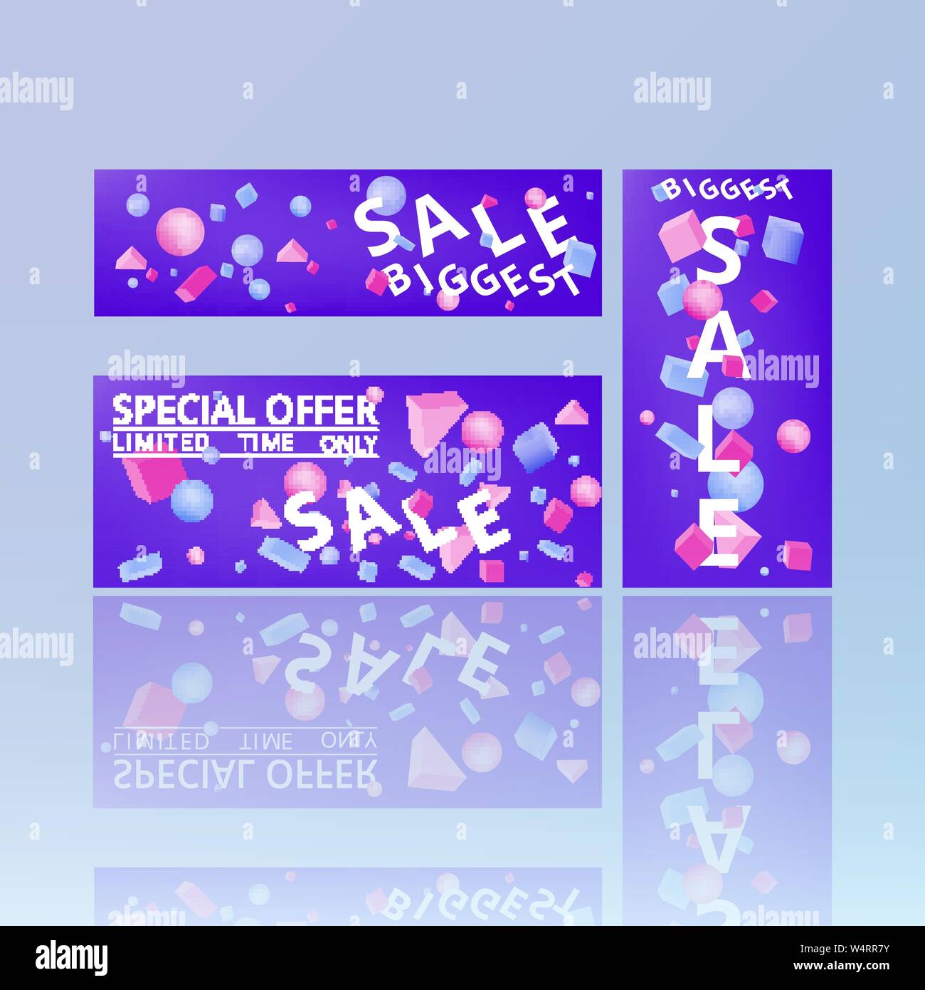Sale Banner Template 3d Figures Realistic Vector Primitives Composition Minimal With Flying