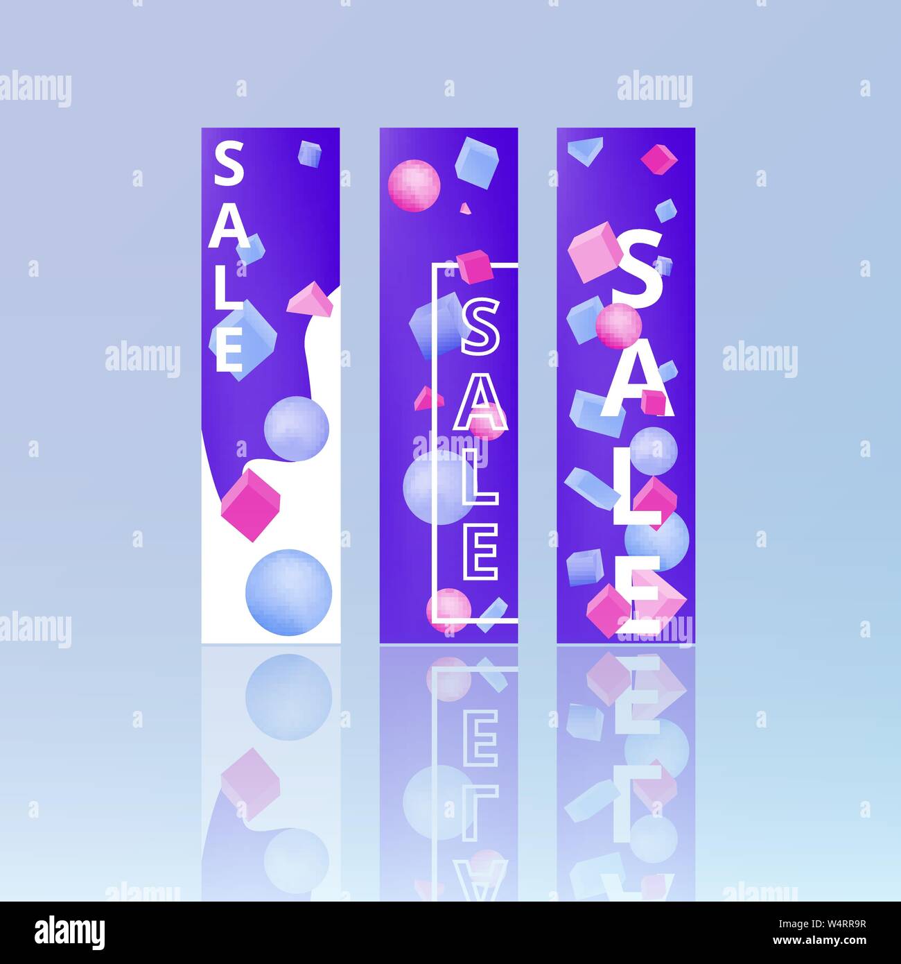 Sale banner template, 3d figures realistic vector primitives ...