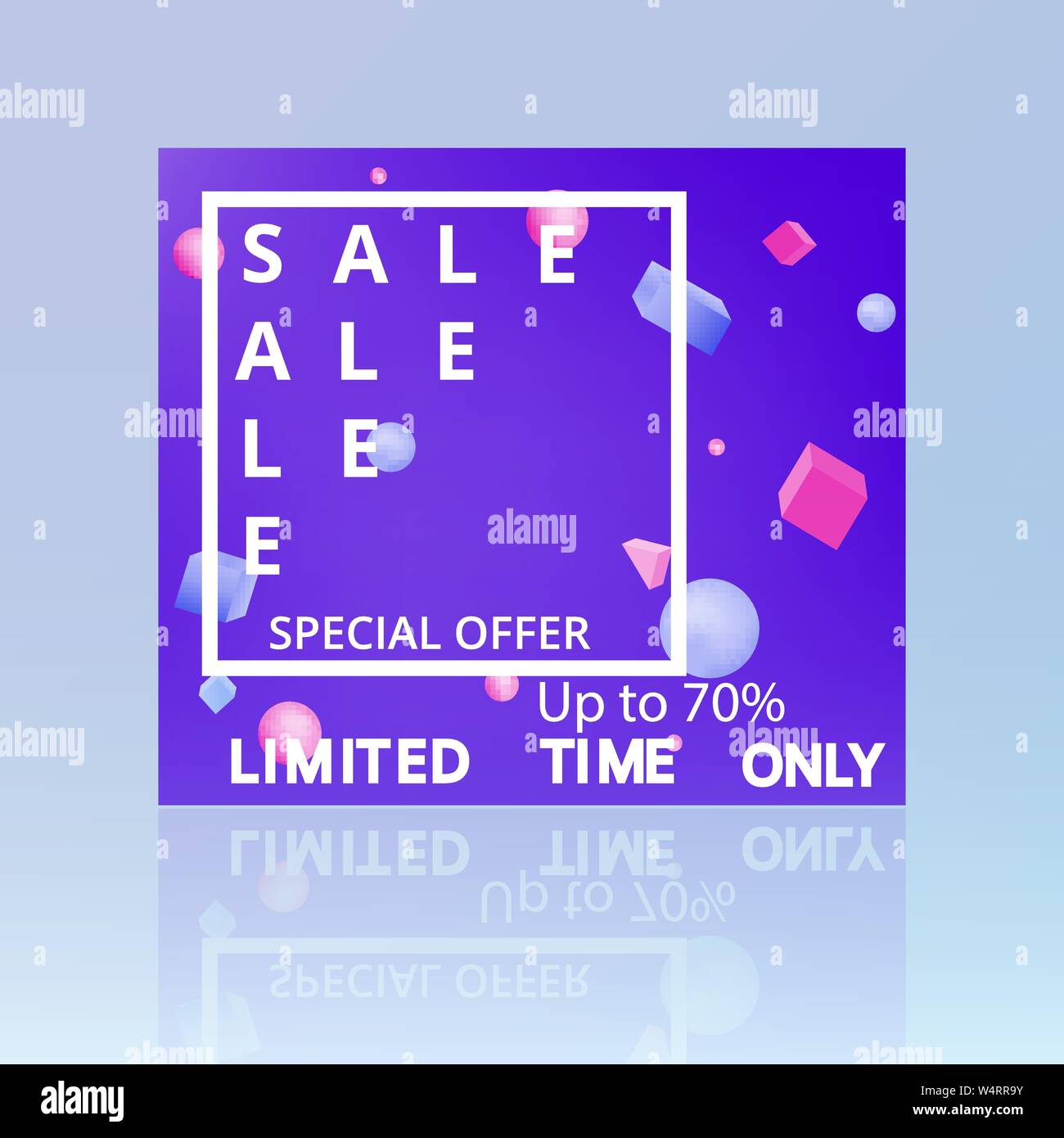 Sale banner template, 3d figures realistic vector primitives ...