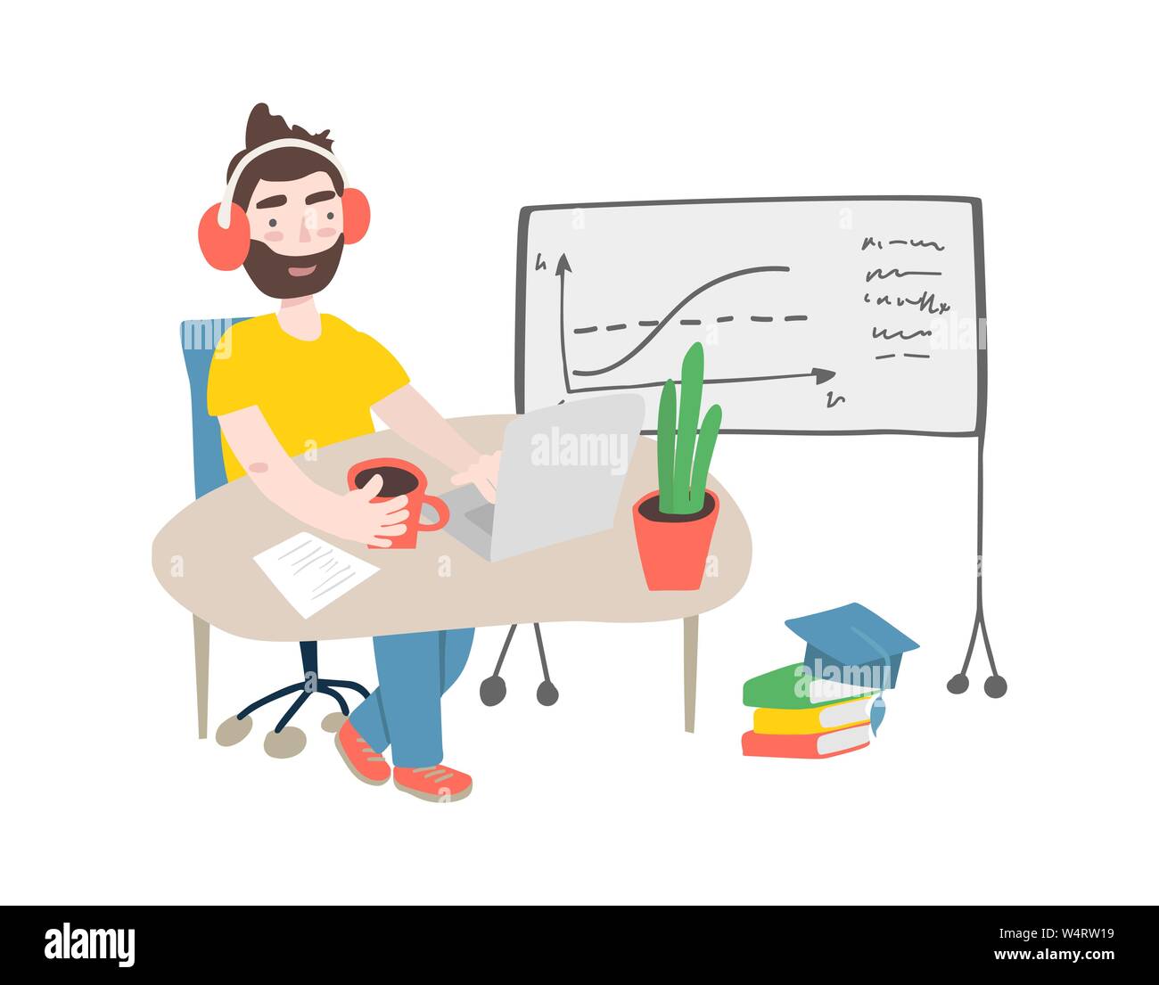 Man computer book studying home Stock Vector Images - Alamy