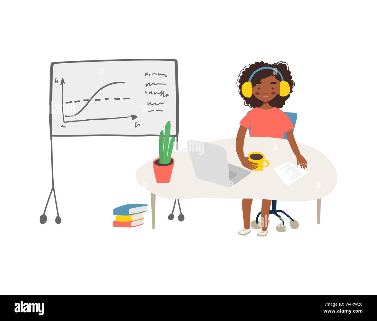 Student in learning process. Flat illustration of african woman ...