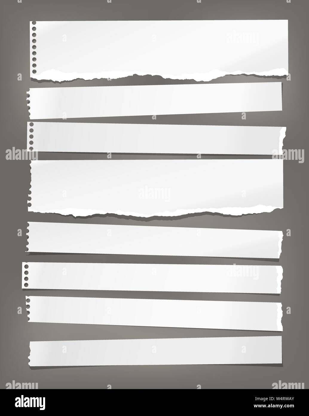 Torn white horizontal note, notebook paper pieces stuck on dark ...