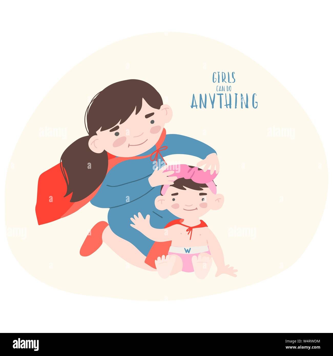 Vector flat style illustration. Set of cartoon characters cute girls in ...