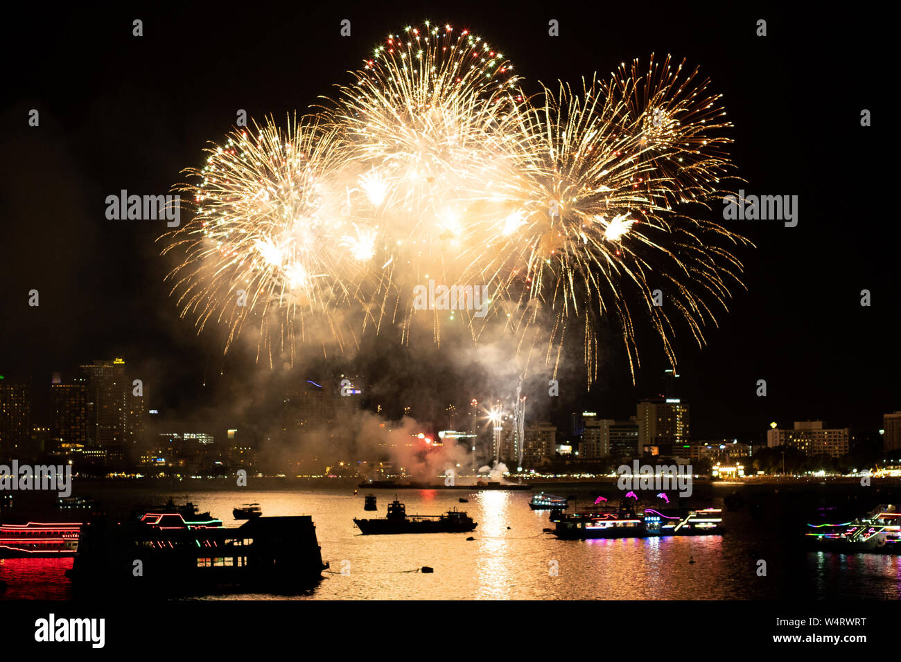 Pattaya Thailand. International fireworks show festival. Beautiful ...