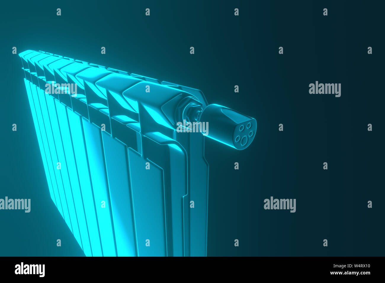 3D rendering. Central heating radiators with many sections. Many ...