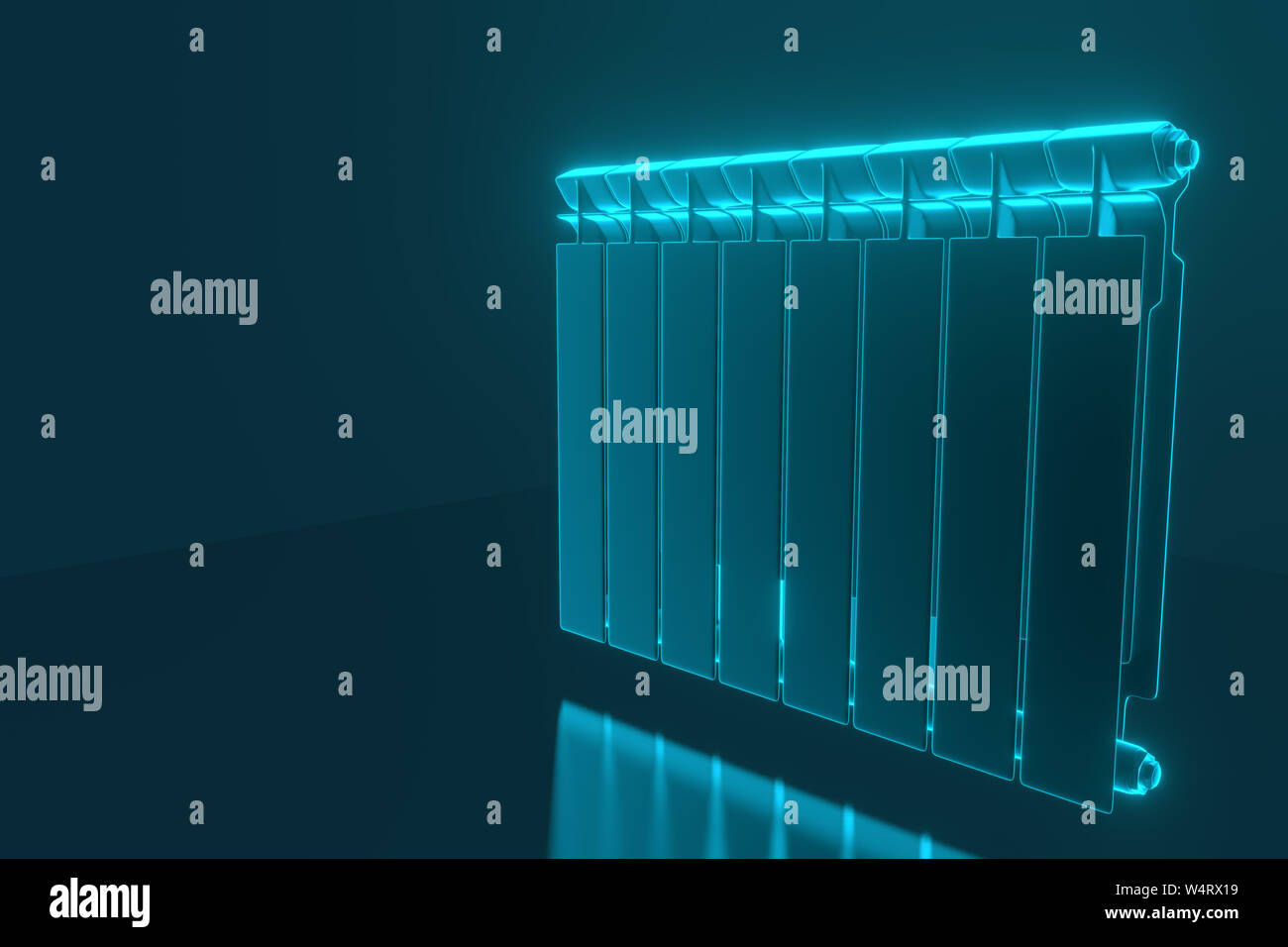 3D rendering. Central heating radiators with many sections. Many ...