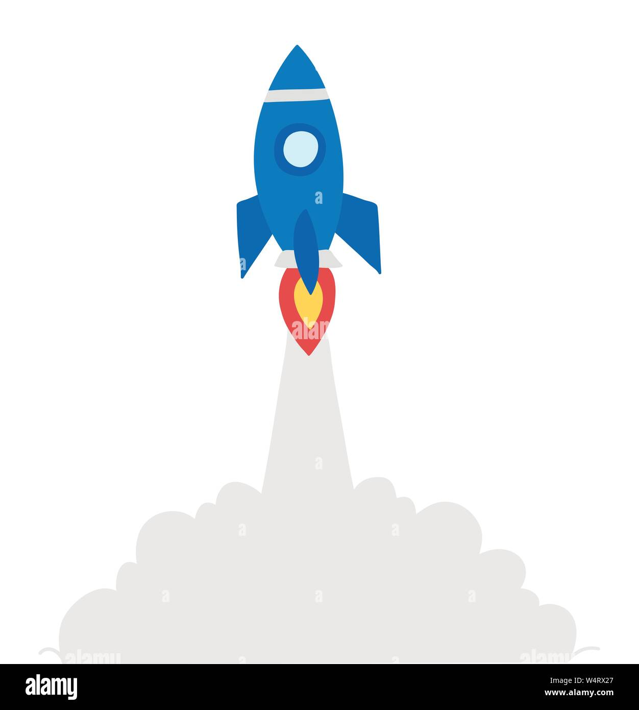 Vector hand-drawn illustration of rocket is flying. Colored flat style ...