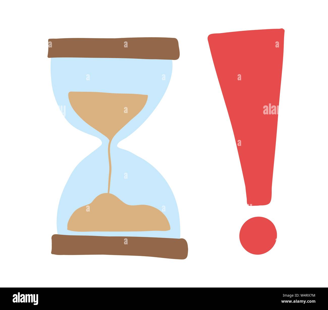 Vector hand-drawn illustration of sand watch with exclamation mark ...