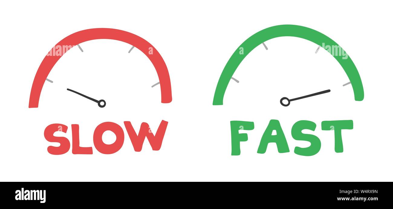 Vector hand-drawn illustration of speedometers. Slow and fast. Colored ...