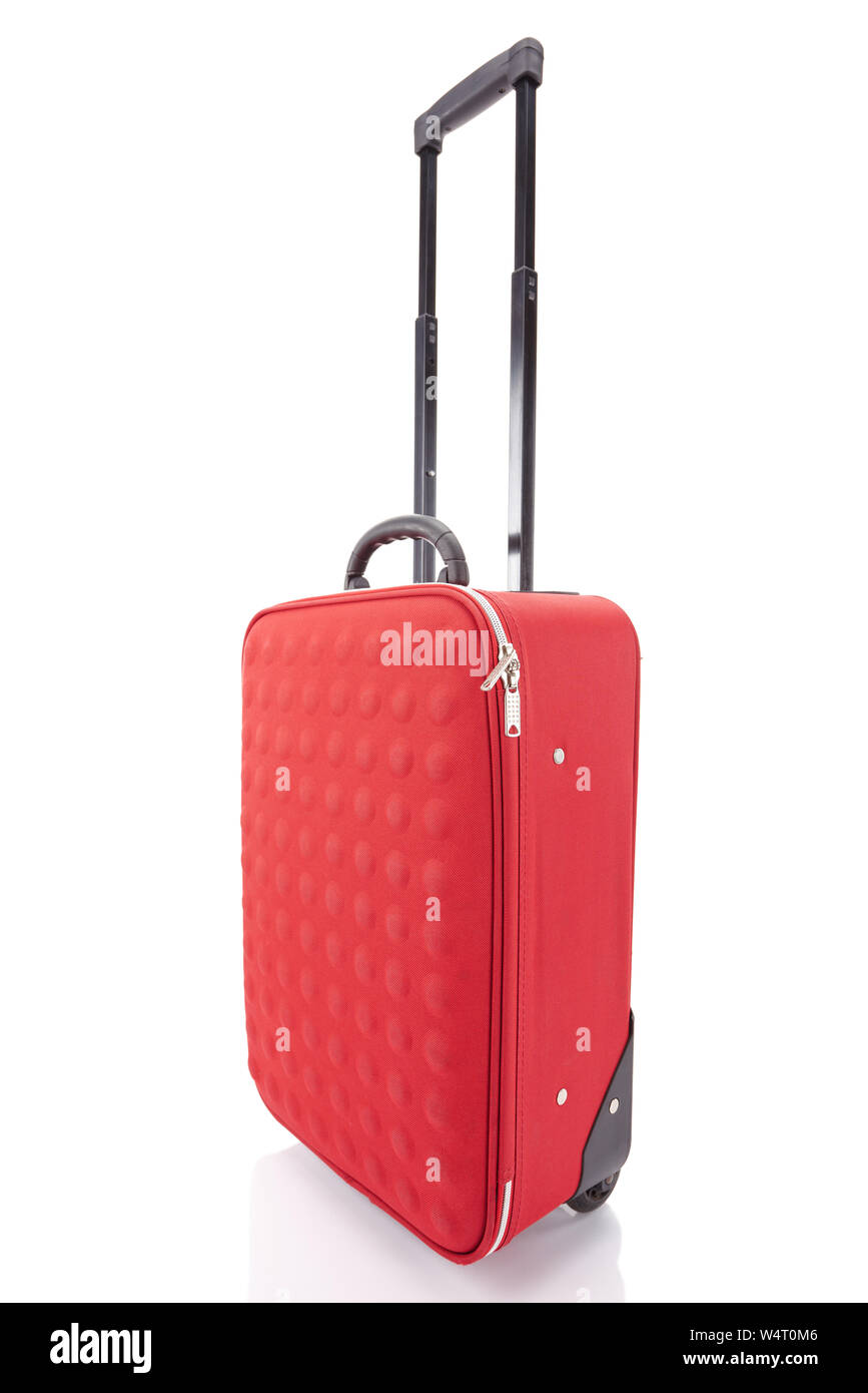 red wheeled textured colorful suitcase with handle isolated on white ...