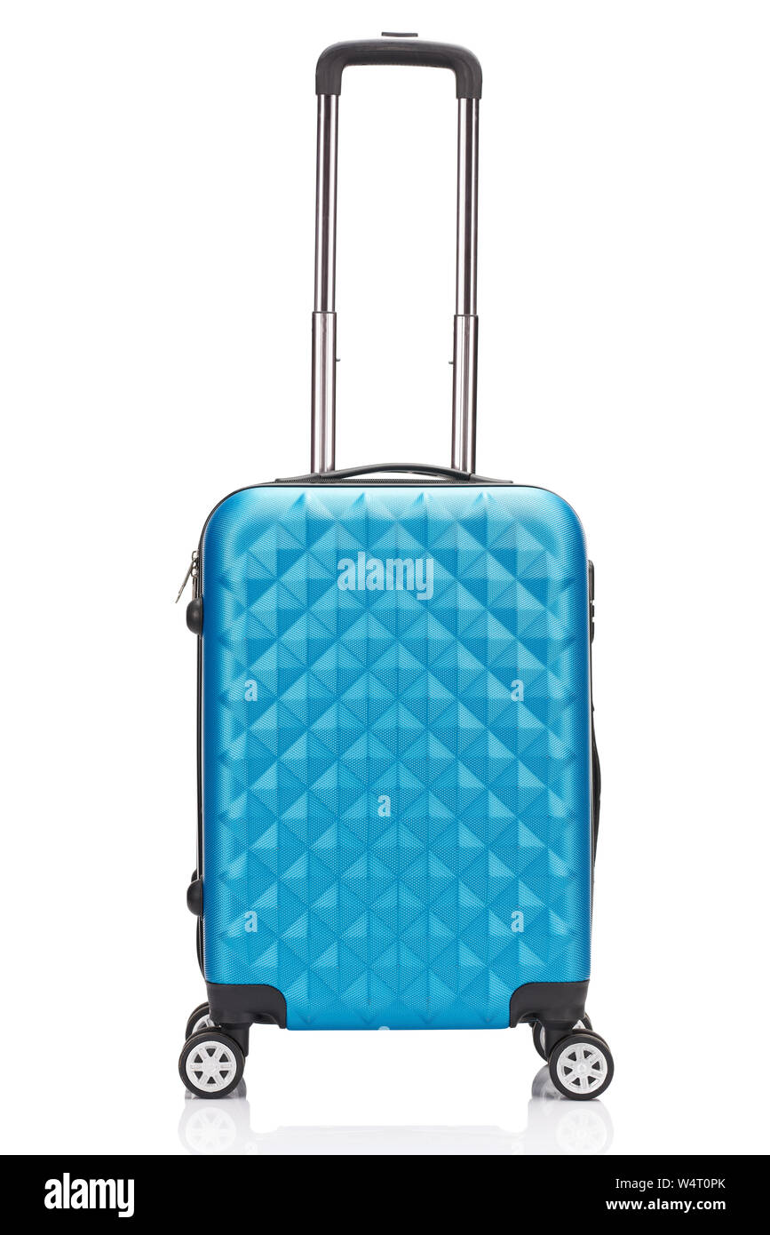 blue wheeled colorful suitcase with handle isolated on white Stock ...
