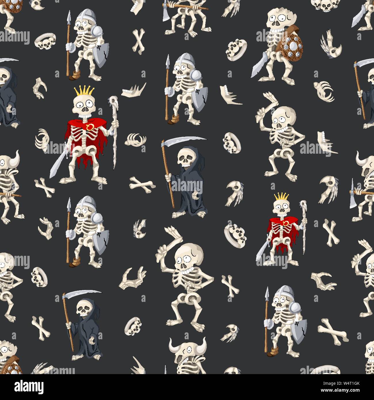 Halloween seamless pattern, background with cartoon hand drawn ...