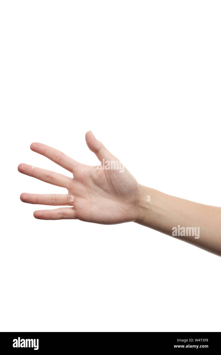 Hand of young woman isolated on white background showing five Stock ...
