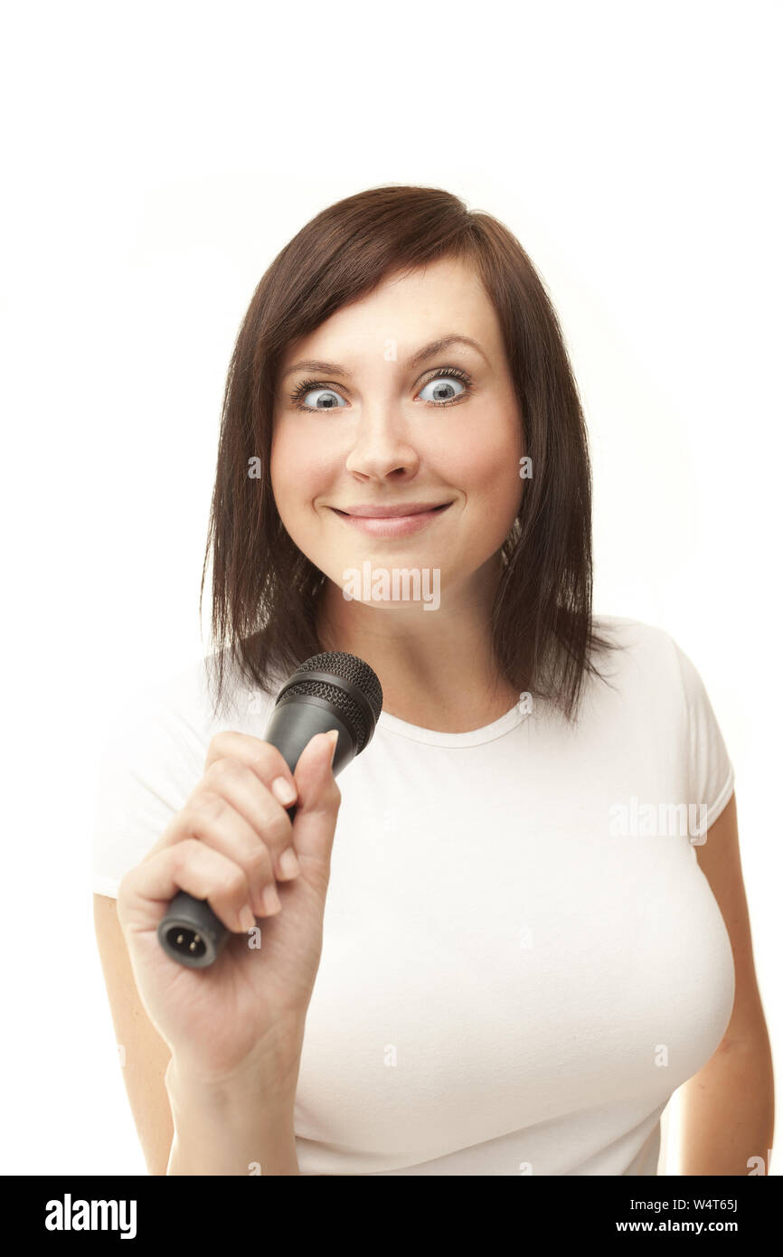 White microphone full length hi-res stock photography and images - Alamy
