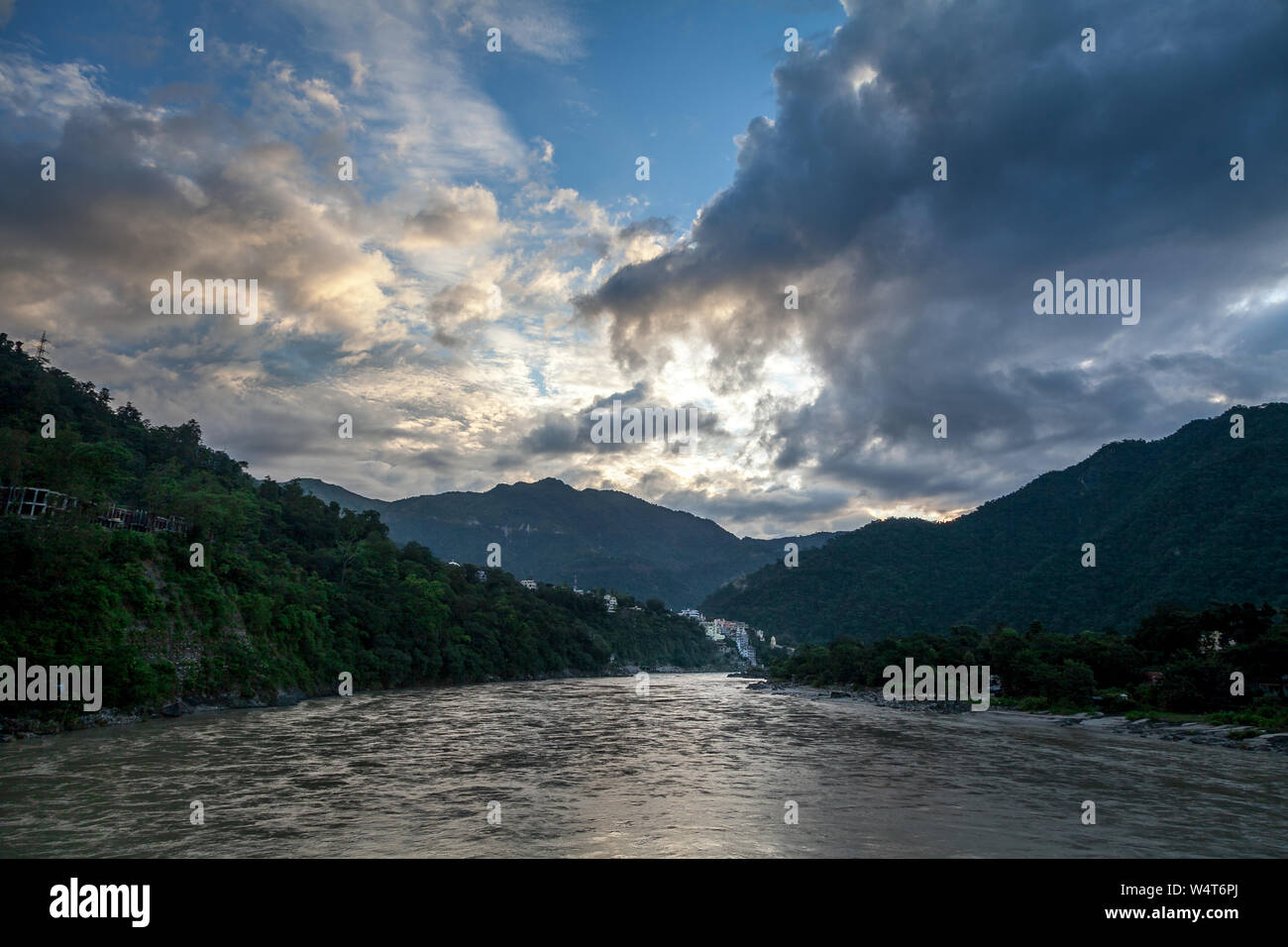 View of River Ganga in the spiritual town of Rishikesh in the state of ...