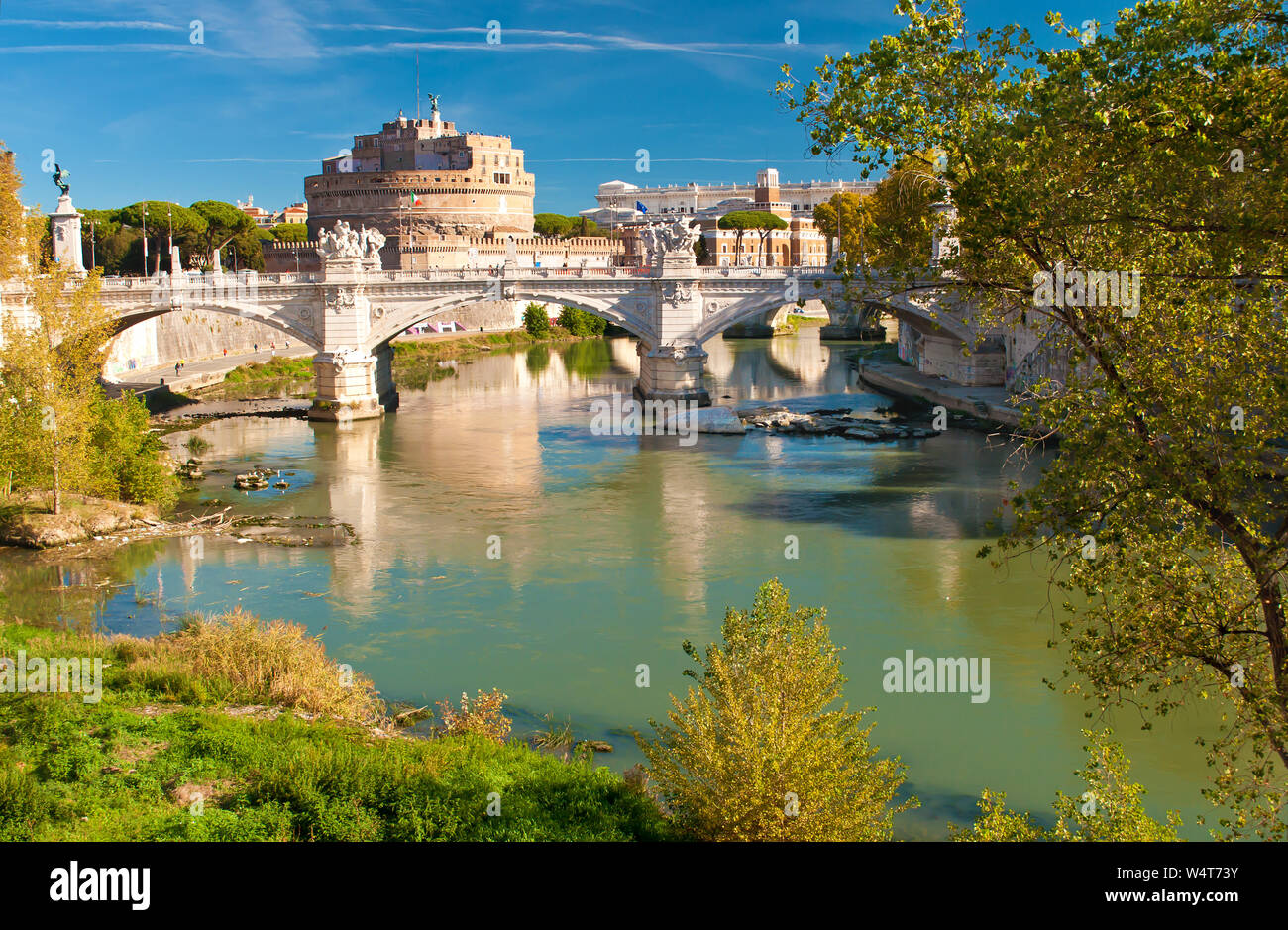 Image of Rione Ponte district. View of white Ponte Vittorio Emanuele II ...