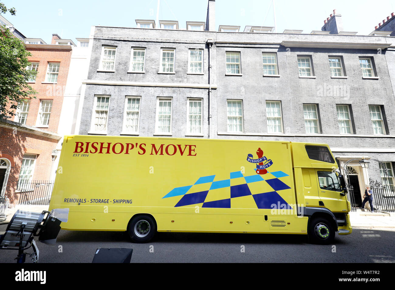 A removal van enters Downing Street the day after Boris Johnson became ...