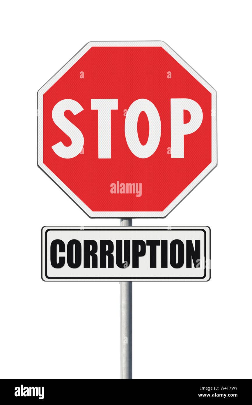 Stop corruption concept. Stop corruption written on signpost on white ...