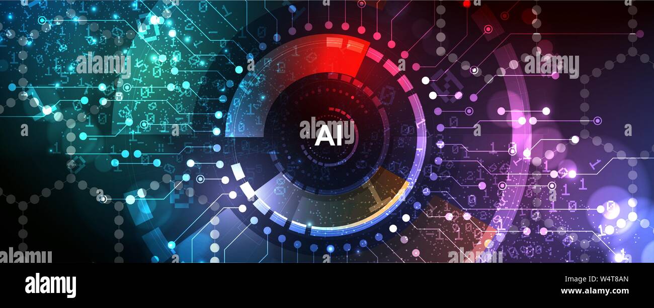Abstract Artificial intelligence. Technology web background. Virtual ...