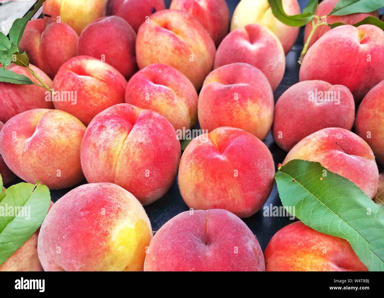 Macro Photo food tropical fruit peach. Texture background of sweet red ...