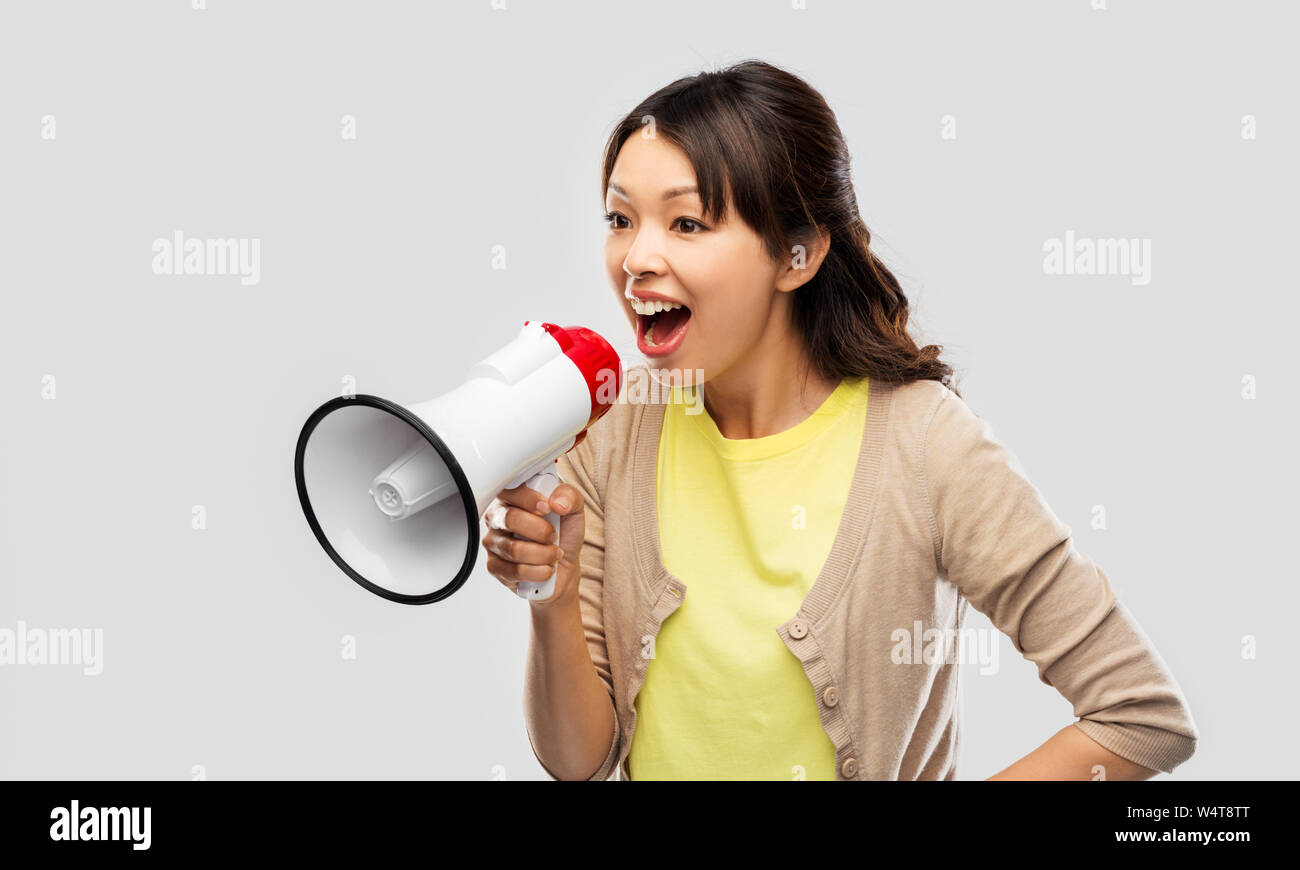 Person speaking bullhorn hi-res stock photography and images - Alamy