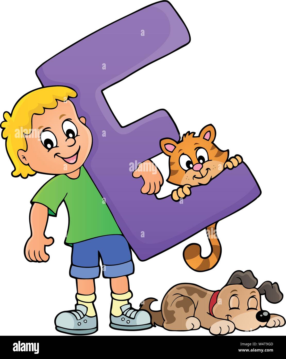 Boy and pets with letter E - eps10 vector illustration Stock Vector ...