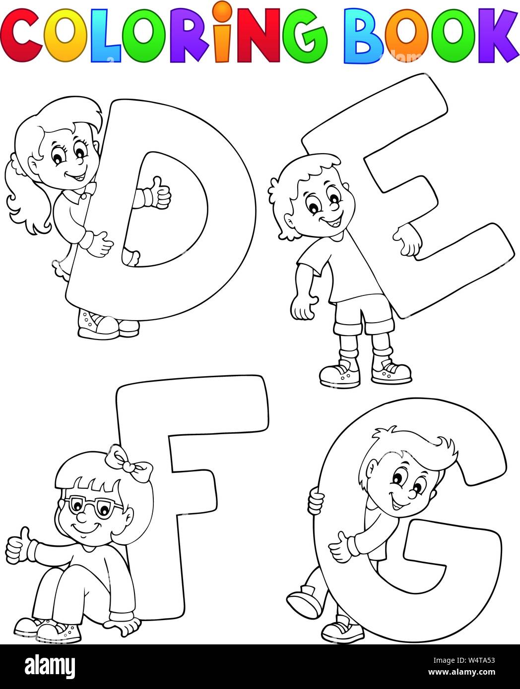 Coloring book children with letters DEFG - eps10 vector illustration ...