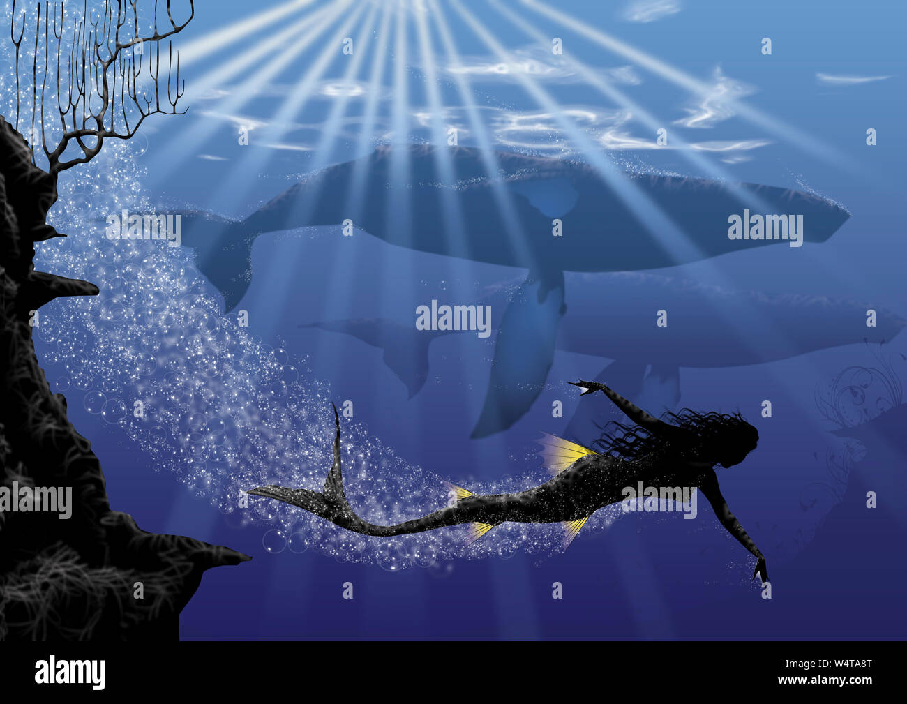 Mermaid swimming in deep ocean hi-res stock photography and images - Alamy