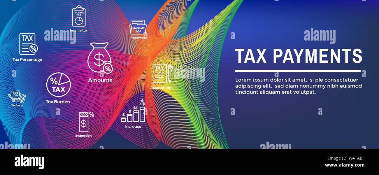 Tax concept w percentage paid, icon and income idea. Flat vector ...