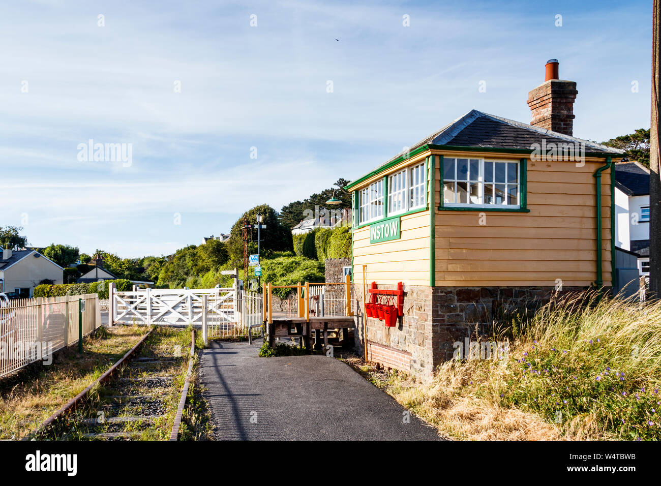 The old railway line and signal box at Instow, Devon, UK, now part of ...