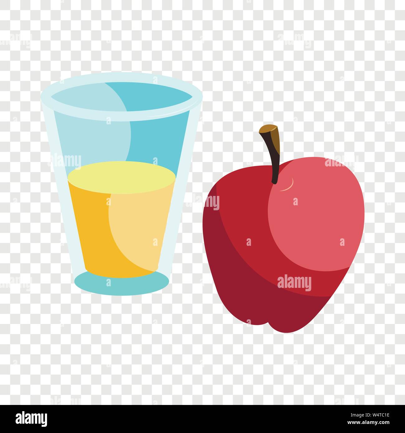 Glass of drink and red apple icon, cartoon style Stock Vector Image ...