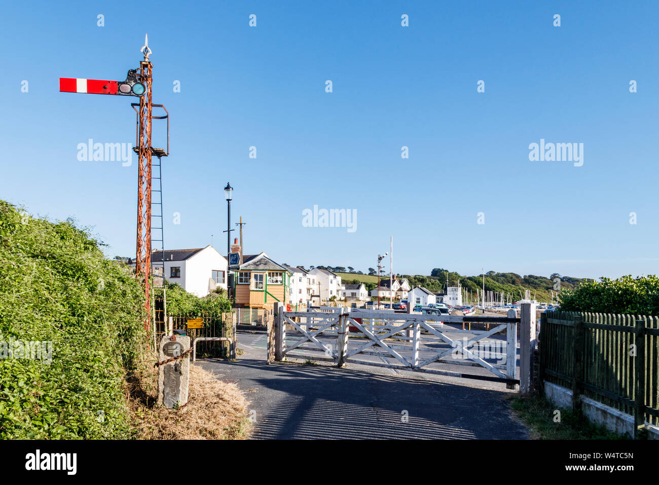 The old railway line and signal box at Instow, Devon, UK, now part of ...